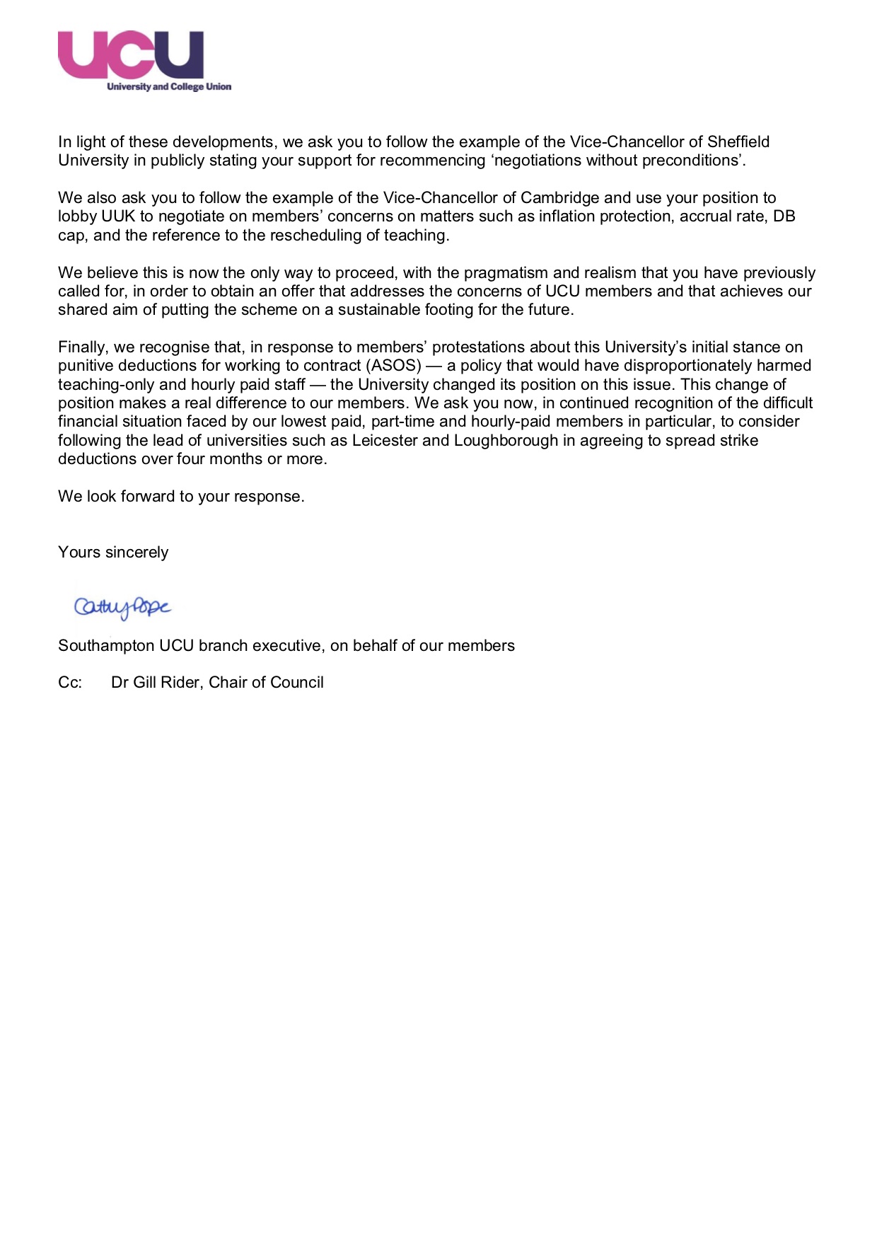 Members’ open letter to the President and Vice-Chancellor, 16 March ...